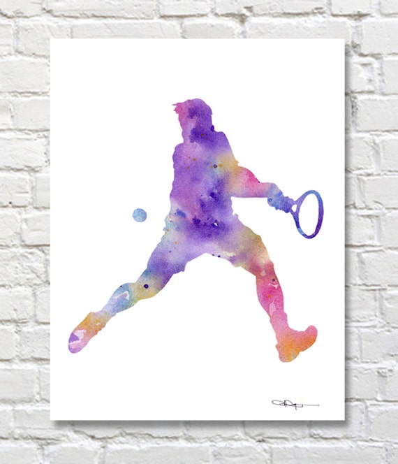 Tennis Player Art Print Abstract Watercolor Painting Wall