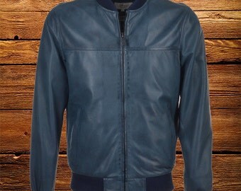 Navy leather jacket | Etsy