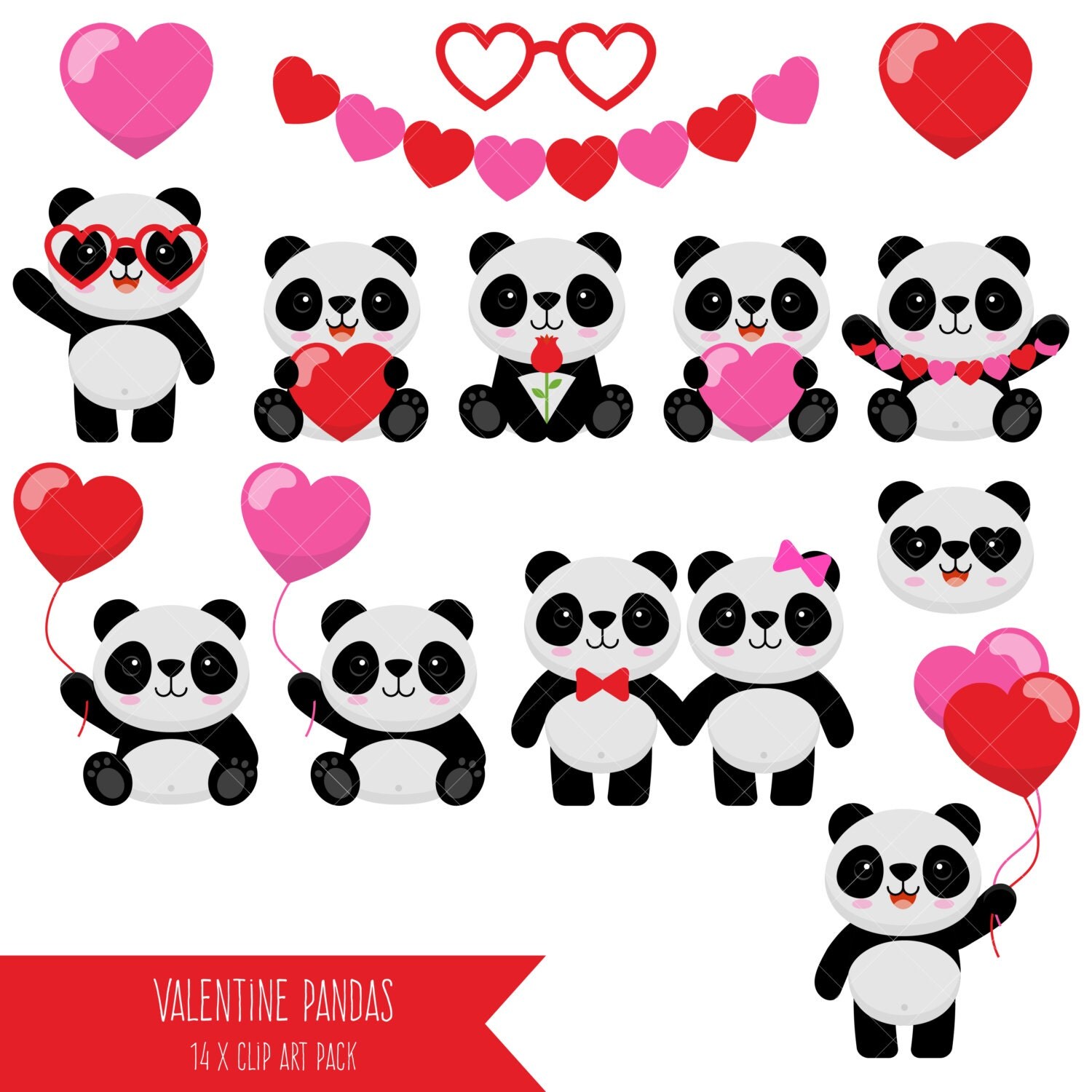 Valentine Pandas Clipart / Panda Babies Clip Art