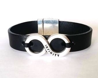 Infinity Bracelet with Leather Band Good for Man and Woman