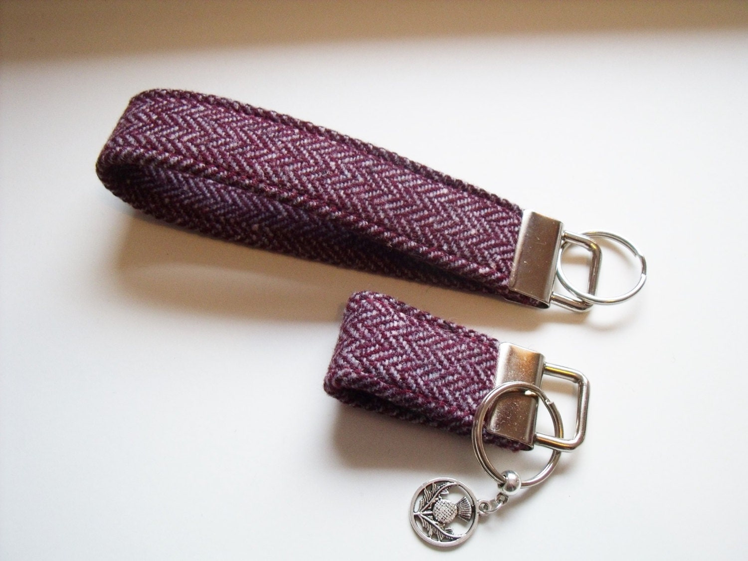 Tweed Keyfob keyring Key chain wrist strap in shades of