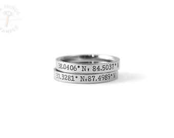 Silver GPS Ring Longitude Latitude Ring For Men & Women