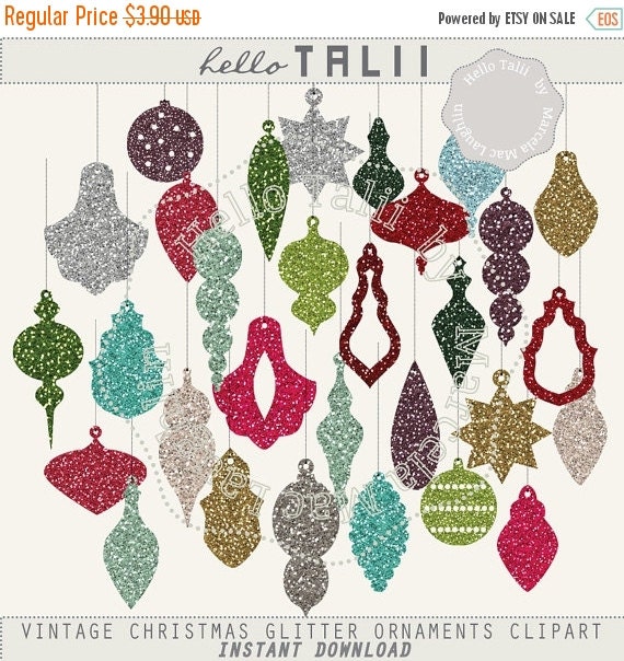 Glitter Ornaments CHRISTMAS Clip Art Vintage by HelloTalii on Etsy