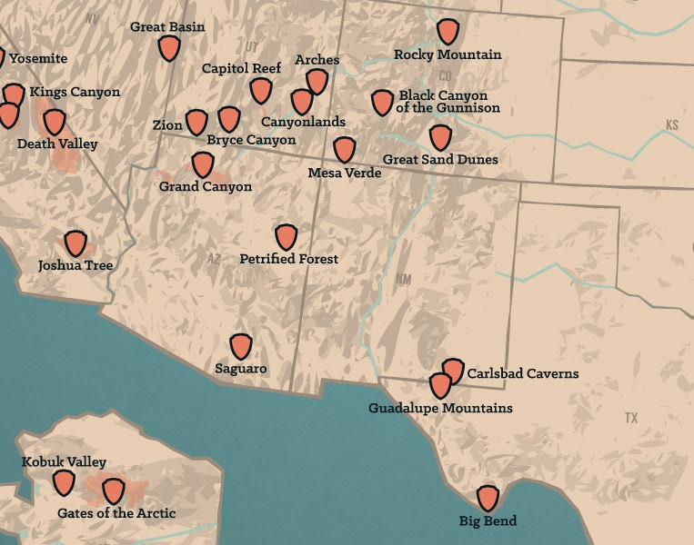 US National Parks Map 11x14 Print