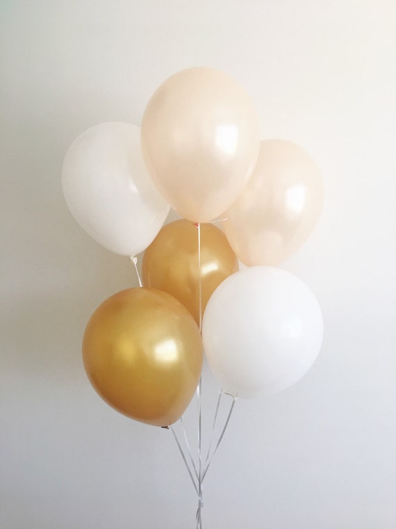Peach White Gold Latex Balloons Peach Balloons Gold Balloons