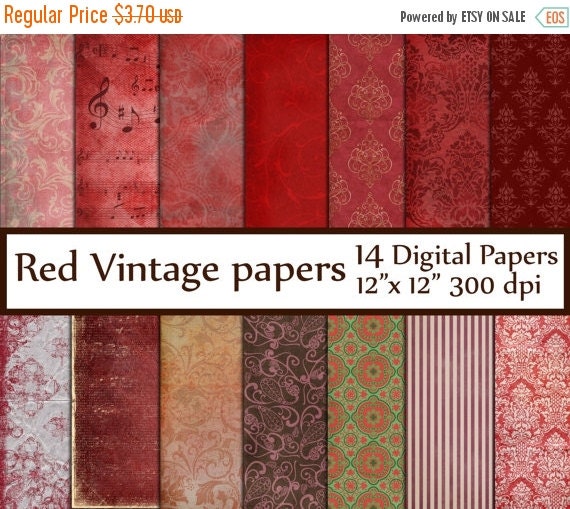 40%OFF Red Digital Paper: RED PAPER Romantic by ChiliPapers