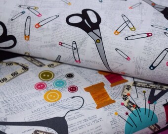 Sewing theme fabric | Etsy