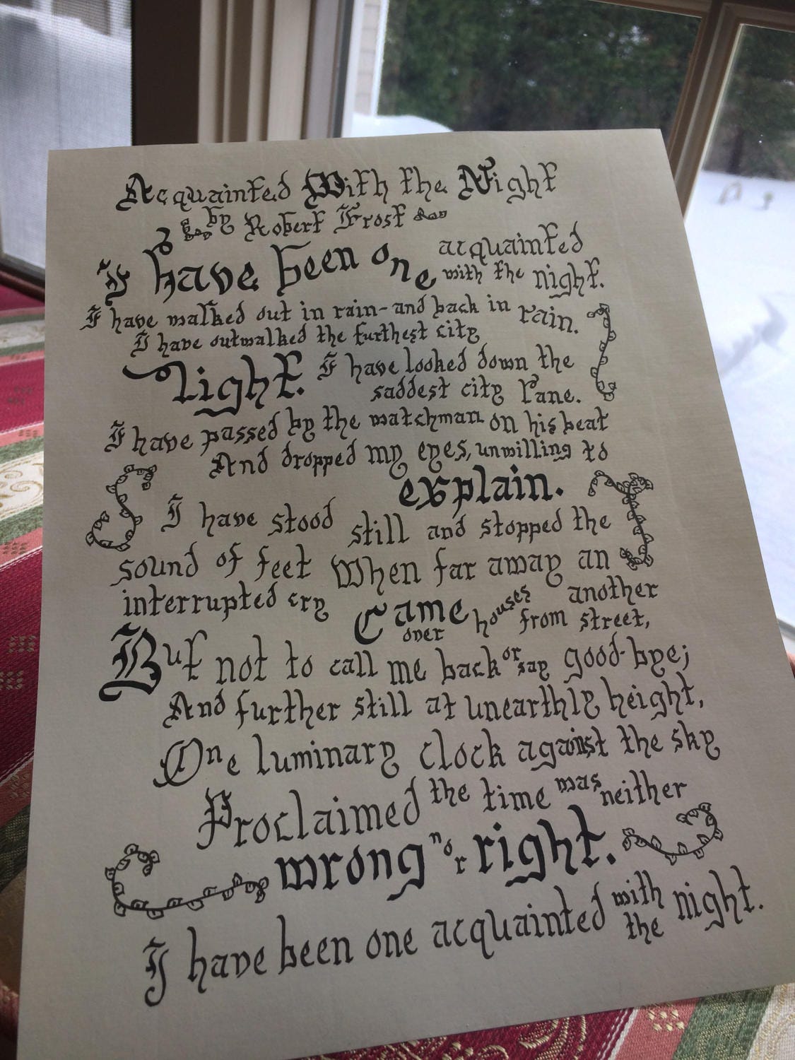 Acquainted With The Night by Robert Frost Handwritten Poem