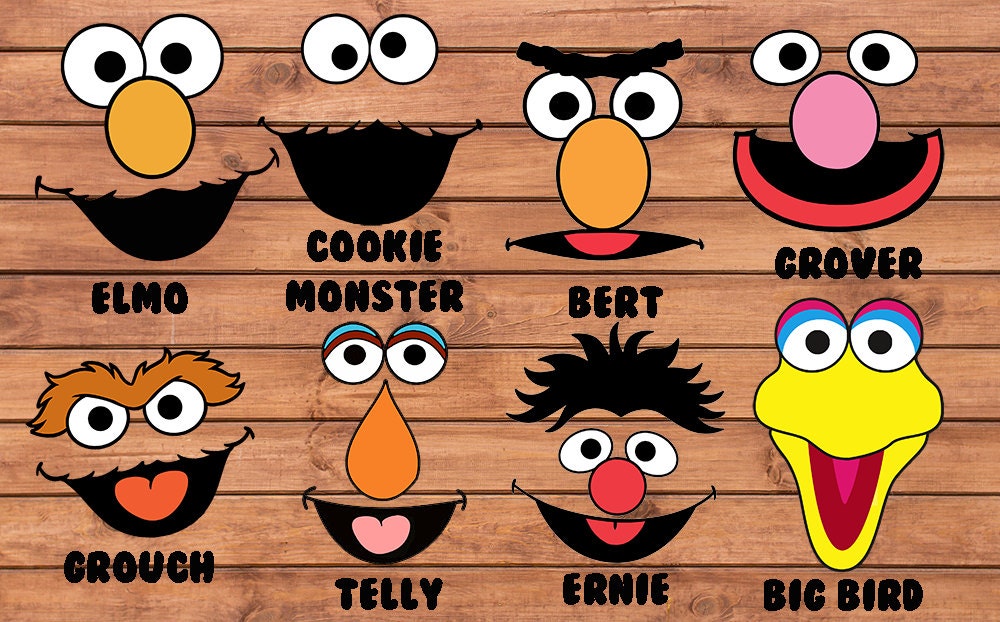 Sesame Street Faces. 12 High Resolution Digital Clipart.