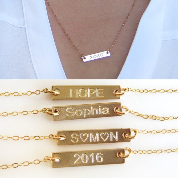 Reversible Custom Mini Gold Bar Necklace-Personalized