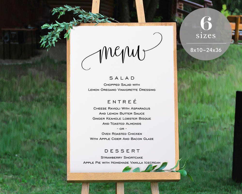 Wedding Menu Sign Template Printable Wedding Menu Board DIY