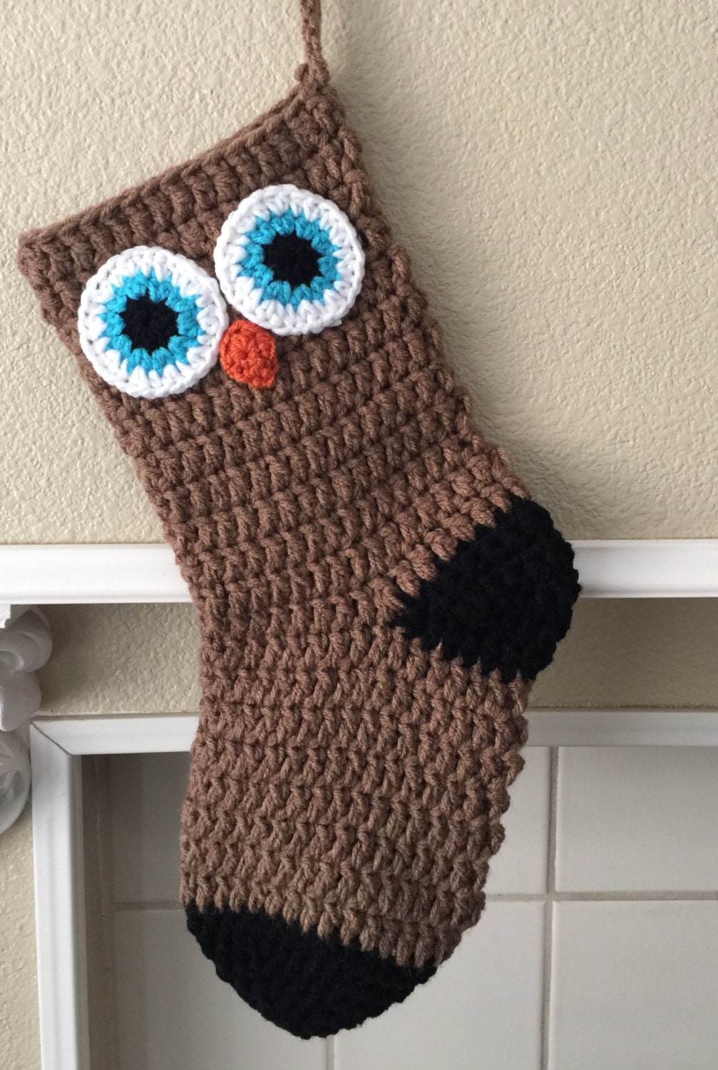 Crochet Owl Christmas Stocking by PeanutButterDynamite on Etsy