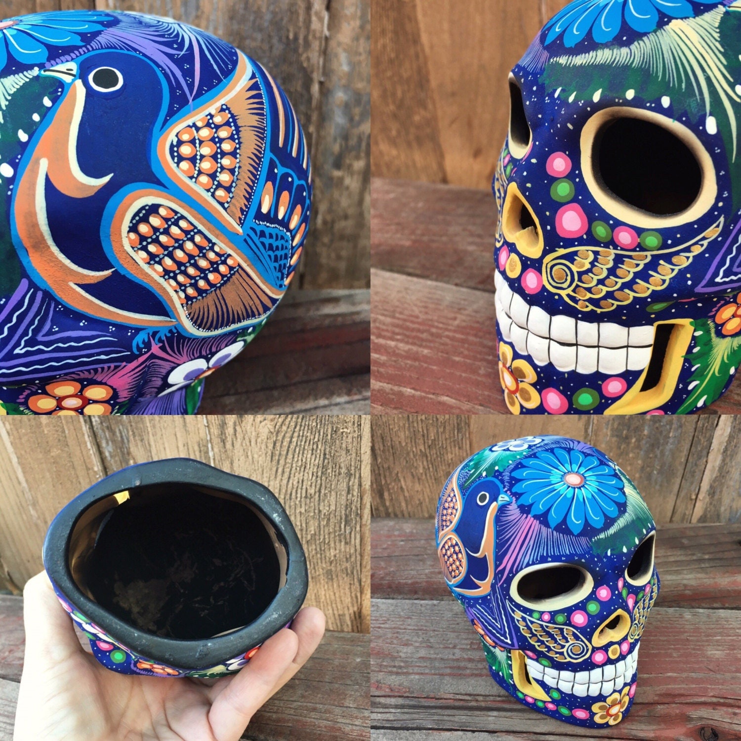 Vintage 4 tall hand-painted ceramic skull sculpture, Mexican folk art ...