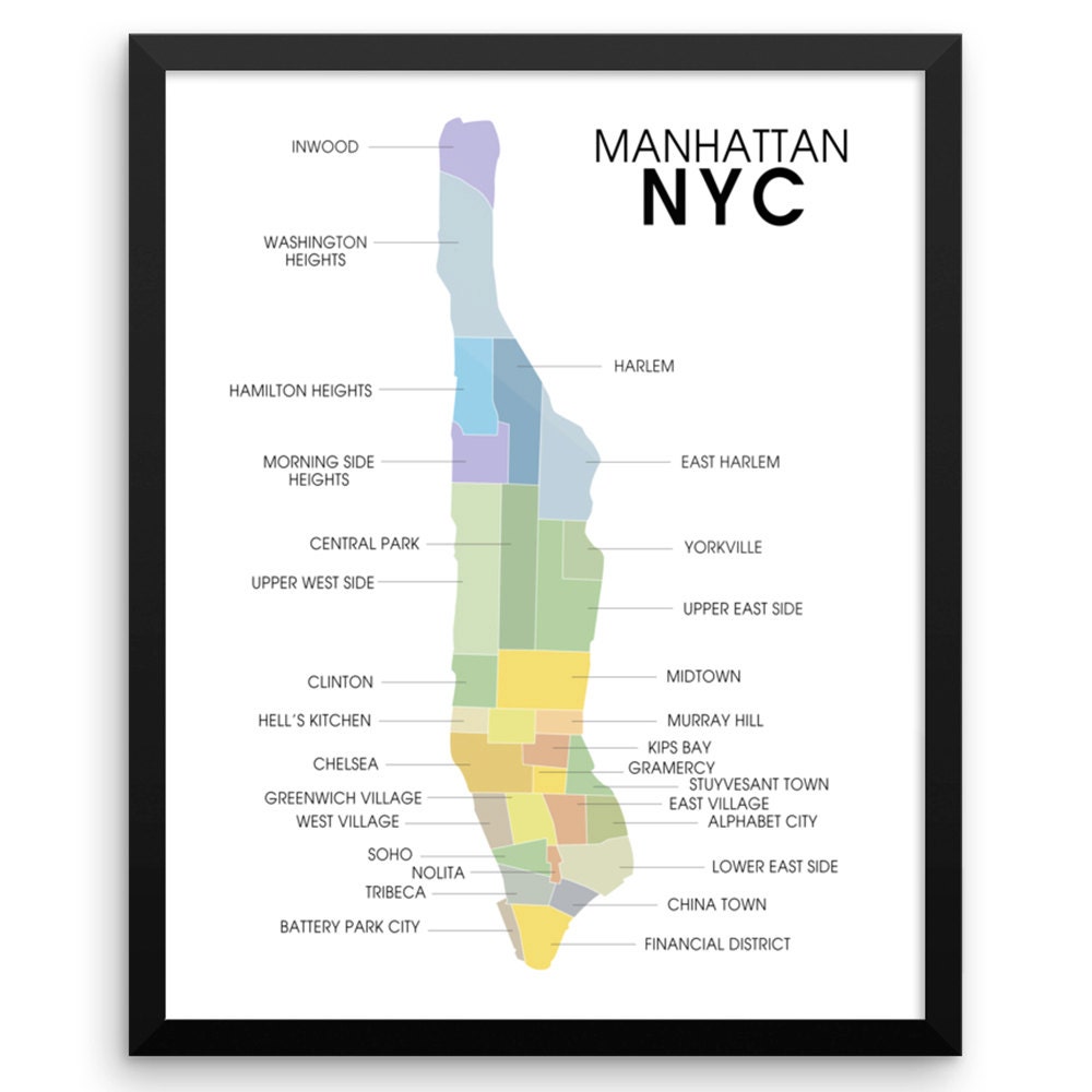 Manhattan Map Wall Art Print Manhattan Poster by thepixelprince