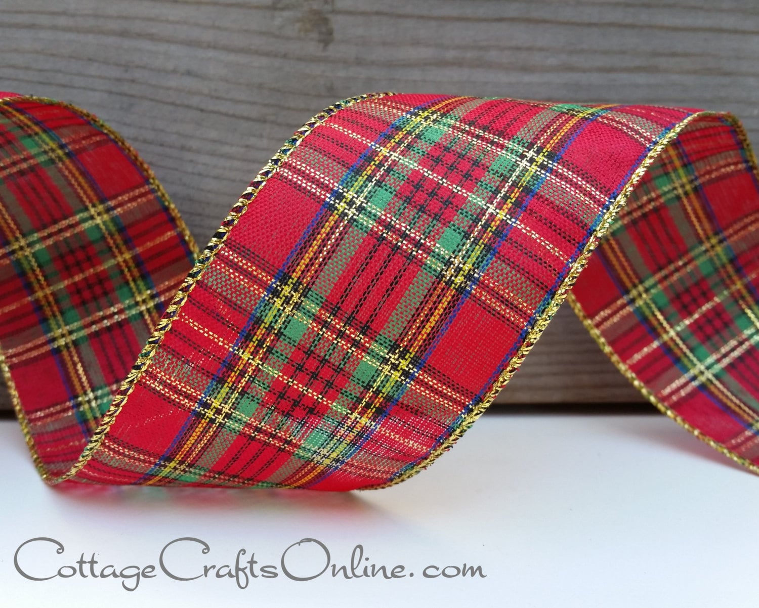Christmas Wired Ribbon, 2 1/2", Red, Gold Metallic, Green, Blue Tartan ...
