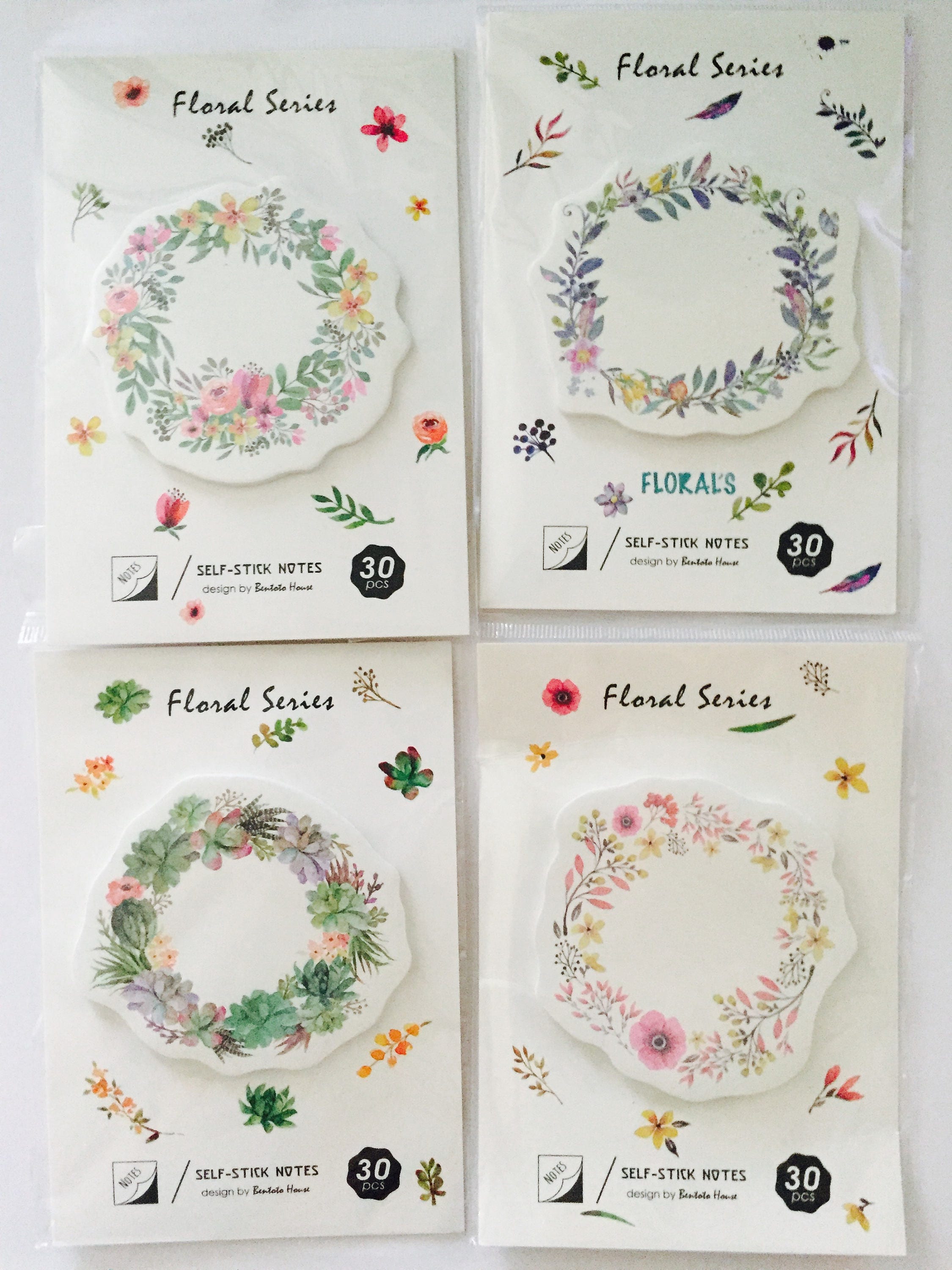 Floral Wreath Sticky Note Pads in 4 Designs