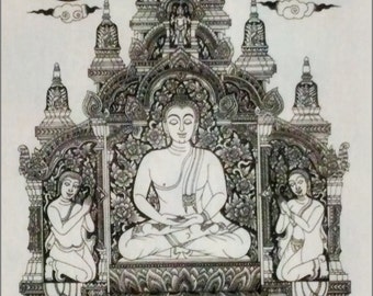 Thai traditional art of Hand Of The Buddha by printing on