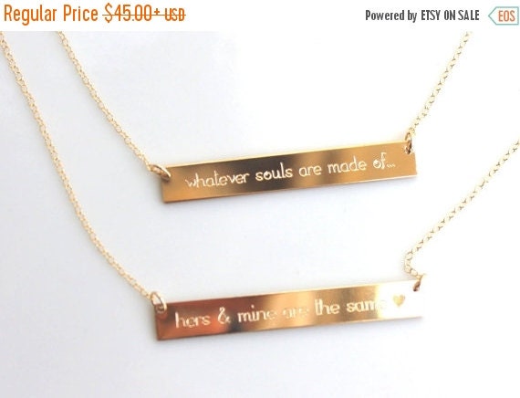 ON SALE Custom Engraved Necklace Gold Bar by LillaDesigns on Etsy
