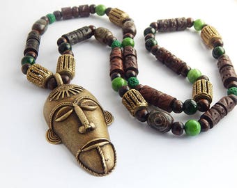Tribal African Necklaces African Mask Beaded Necklace African