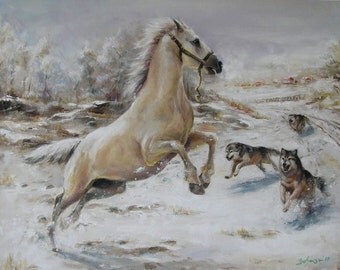 Wolf oil painting | Etsy