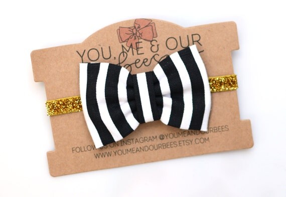Items similar to Black and White Bow Headband; Black and White striped ...