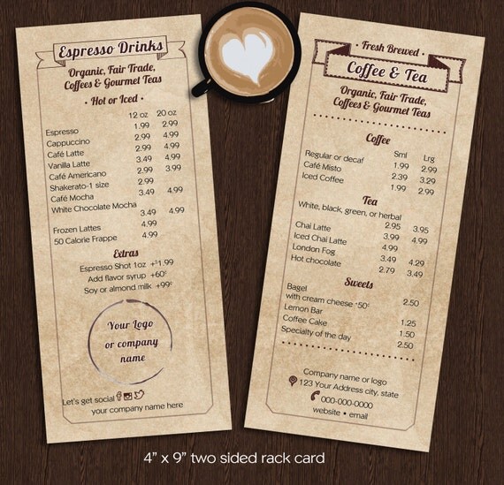 Coffee Cart Menu Template Rack Card perfect for your kiosk or