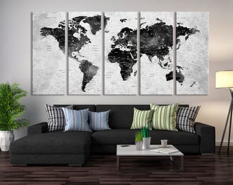 Grayscale world map | Etsy