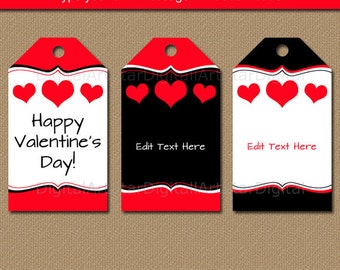 Printable Valentines Day Gift Tag Template Red and Pink Heart