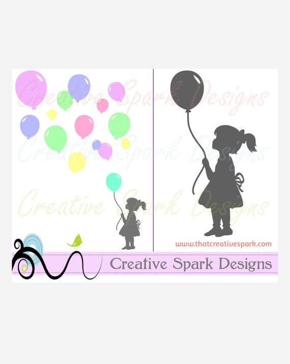 Little Girl with Balloons Silhouette SVG image Digital