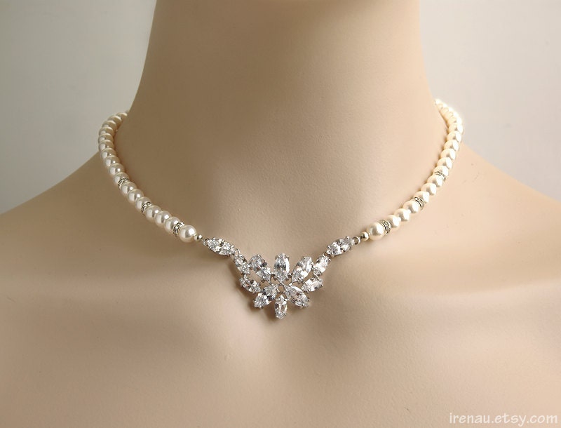 Bridal pearl necklace Crystal wedding necklace bridal