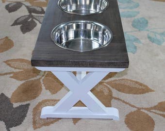 Wooden Dog food stand wood dog food station elevated dog