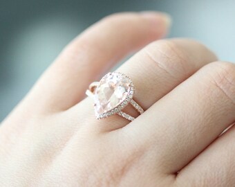 Large morganite ring | Etsy