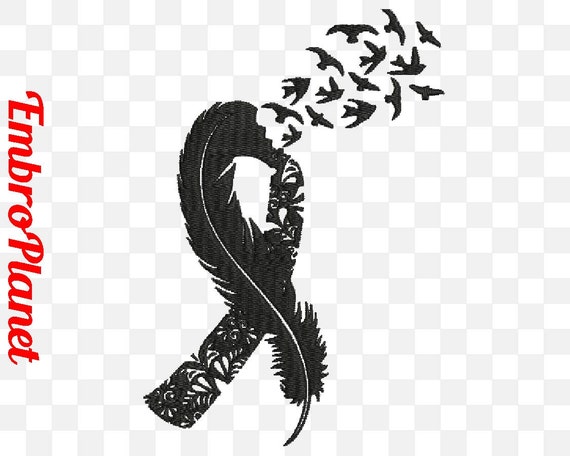 Awareness Ribbon Feather Design for Embroidery Machine
