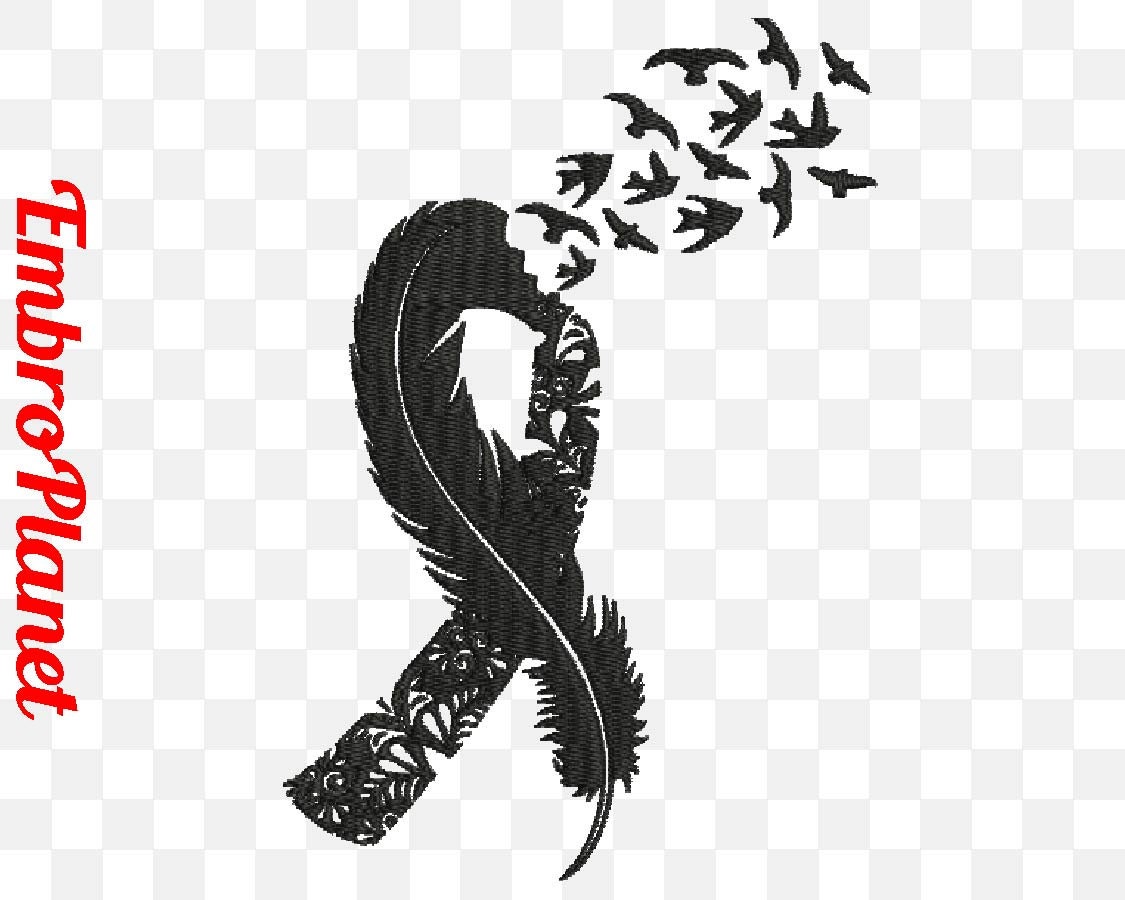 Awareness Ribbon Feather Design for Embroidery Machine