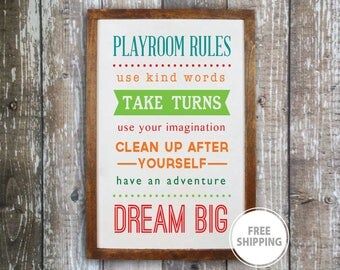 Playroom Rules Sign. Childrens Wall Art. Kids Room Decor.