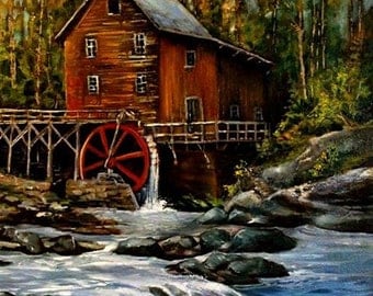 Water mill painting | Etsy