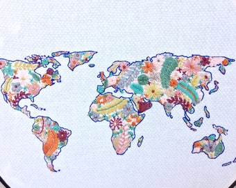 Globe embroidery | Etsy