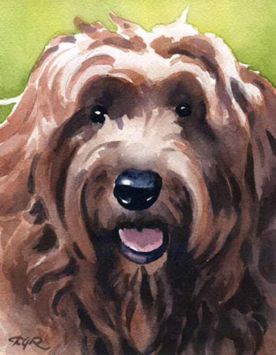 RED GOLDENDOODLE Art Print Watercolor Signed by Artist DJ