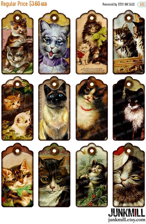 40% OFF SALE CAT Tags Digital Printable Collage Sheet