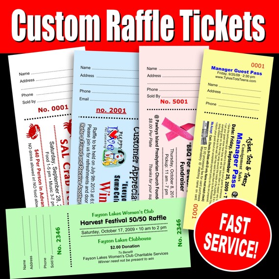300 Custom Raffle Tickets Preforated Stub Numbered & Booked