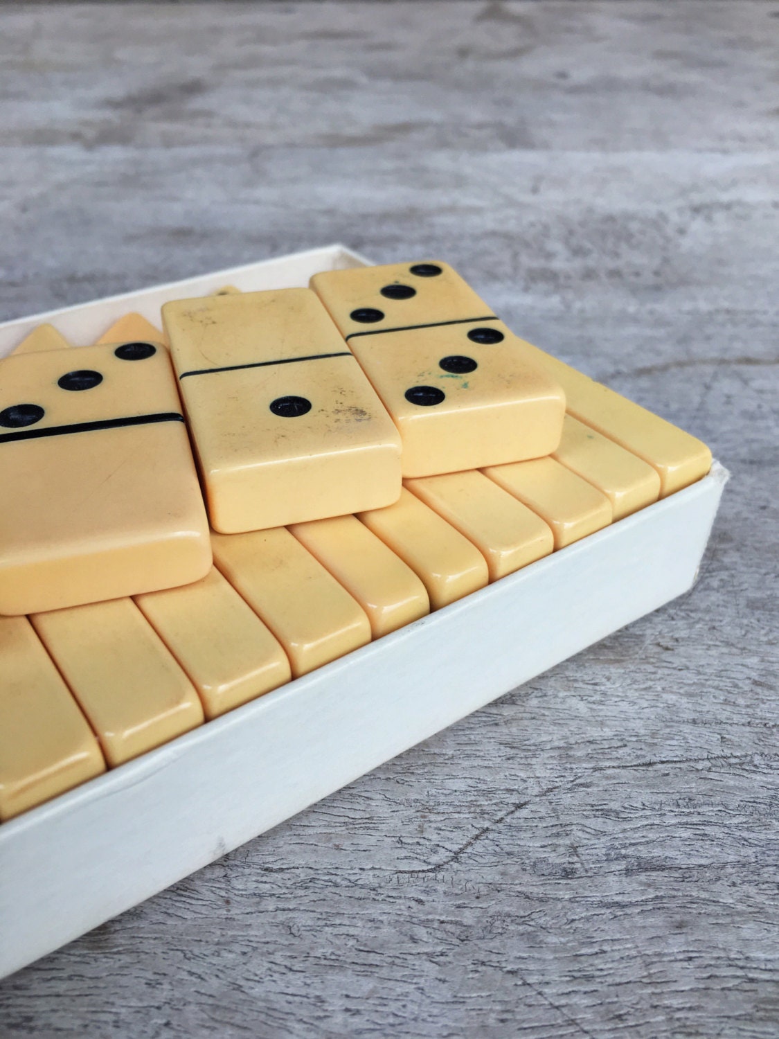 Original box 28 Marblette Dominoes Extra Thick butterscotch yellow by ...