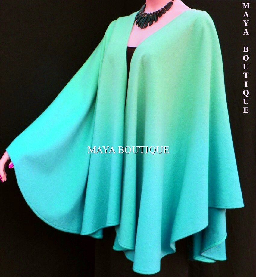 Cashmere Cape Ruana Wrap Ombres Hand Dyed Light Blue Turquoise