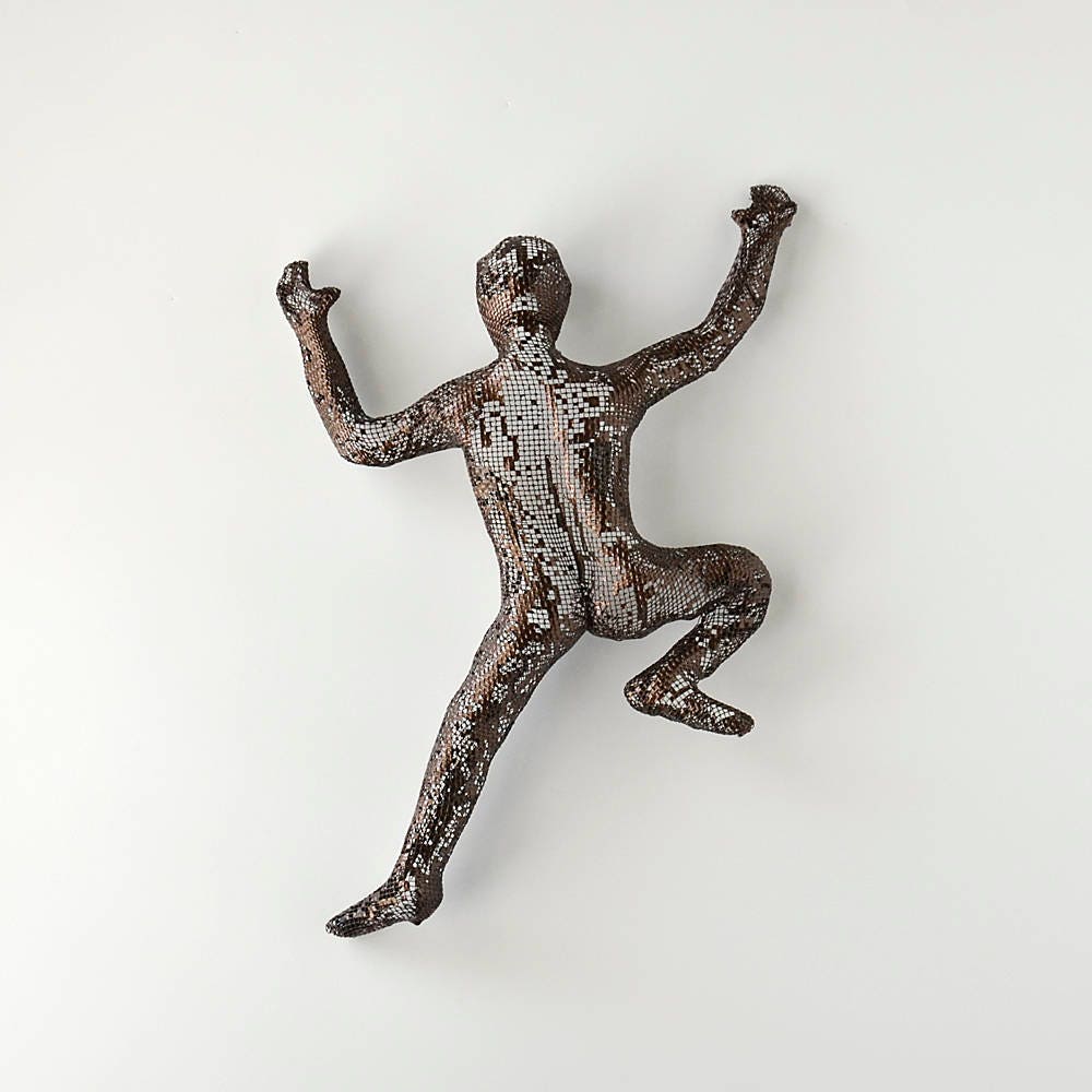 Climbing Figure metal wall art abstract art wire mesh
