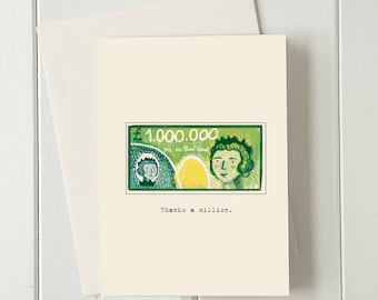 THANKS a MILLION CARD. Funny Cute Thank You Card. Gratitude