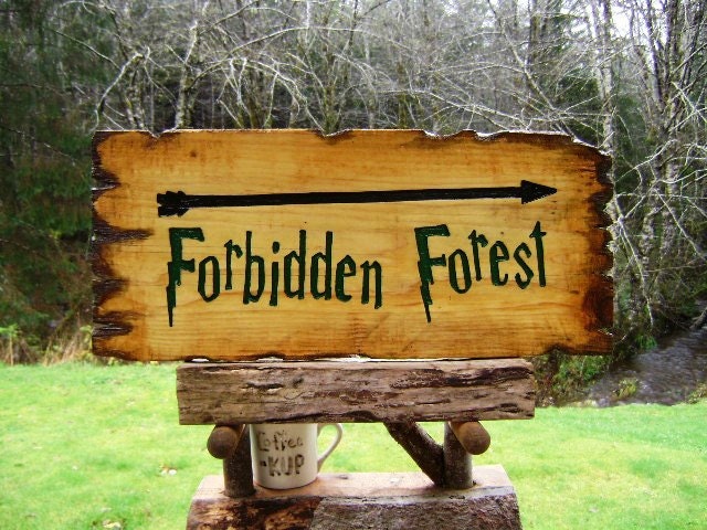 Harry Potter fantasy sign FORBIDDEN FOREST handmade on knurly