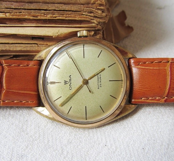 Seltene Swiss Made Uhr Onsa-25 Rubis Gold vergoldet Handgelenk