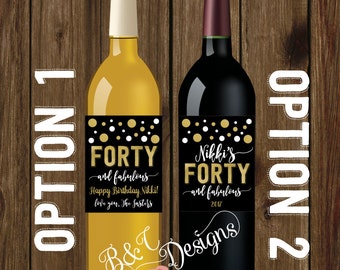 40th wine labels | Etsy