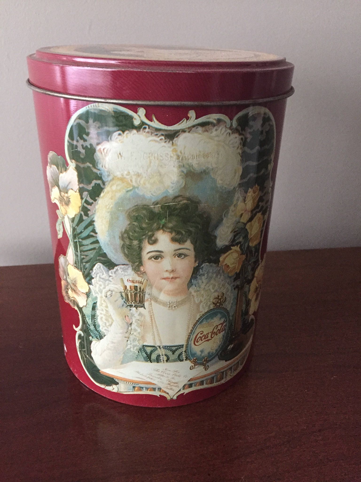 Vintage Coke tin 1980's Coca Cola canister. Reproduction