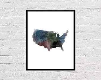 Watercolor United States Map / US Map / United States Map