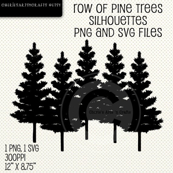 Row of Pine Trees Silhouettes PNG and SVG Files Digital